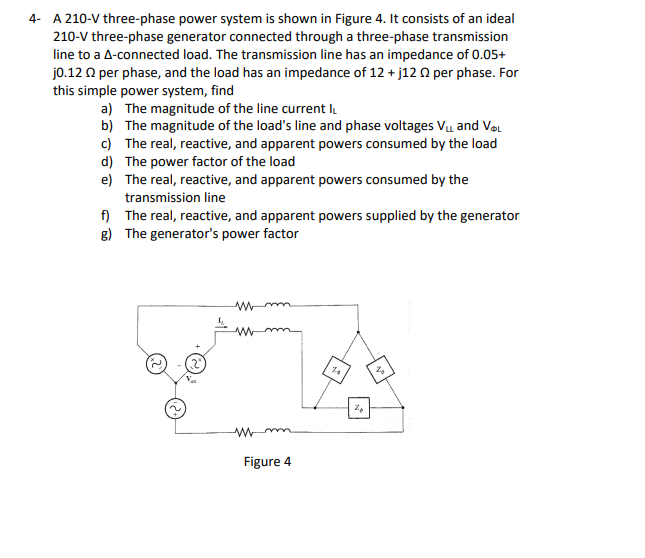Solved 4- A 210-V three-phase power system is shown in | Chegg.com
