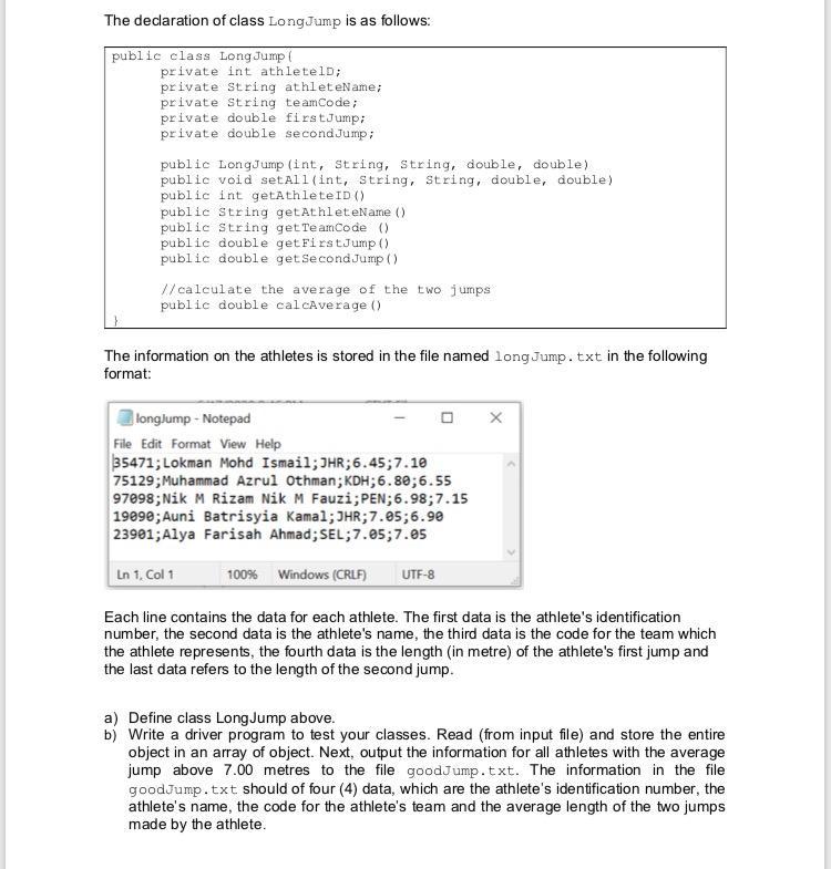 Solved The declaration of class LongJump is as follows: | Chegg.com