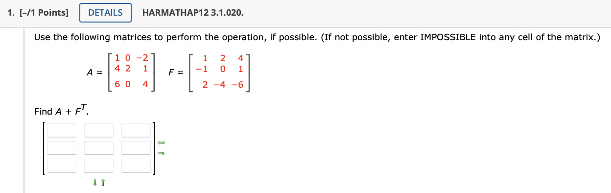 Solved Use the following matrices to perform the operation, | Chegg.com