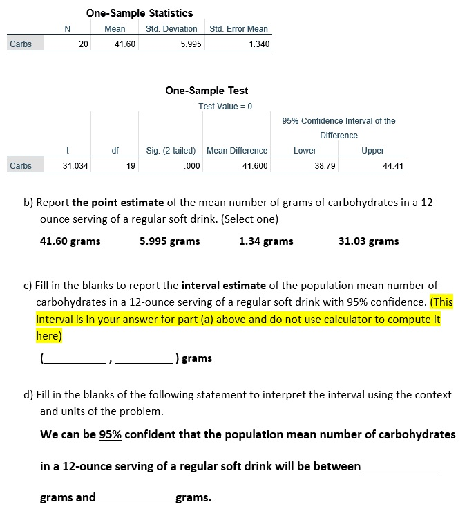 Solved N One-Sample Statistics Mean Std. Deviation 20 41.60 | Chegg.com