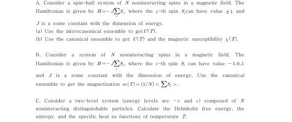 A. Consider a spin-half system of N noninteracting | Chegg.com