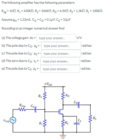 Solved The following amplifier has the following parameters: | Chegg.com