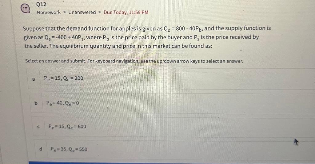 Solved Suppose that the demand function for apples is given | Chegg.com