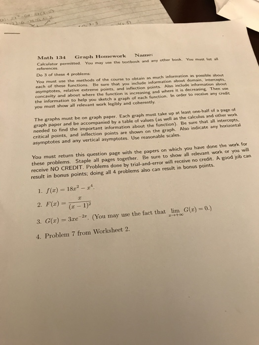 Solved Math 134 Graph Homework Name Calculator permitted. | Chegg.com