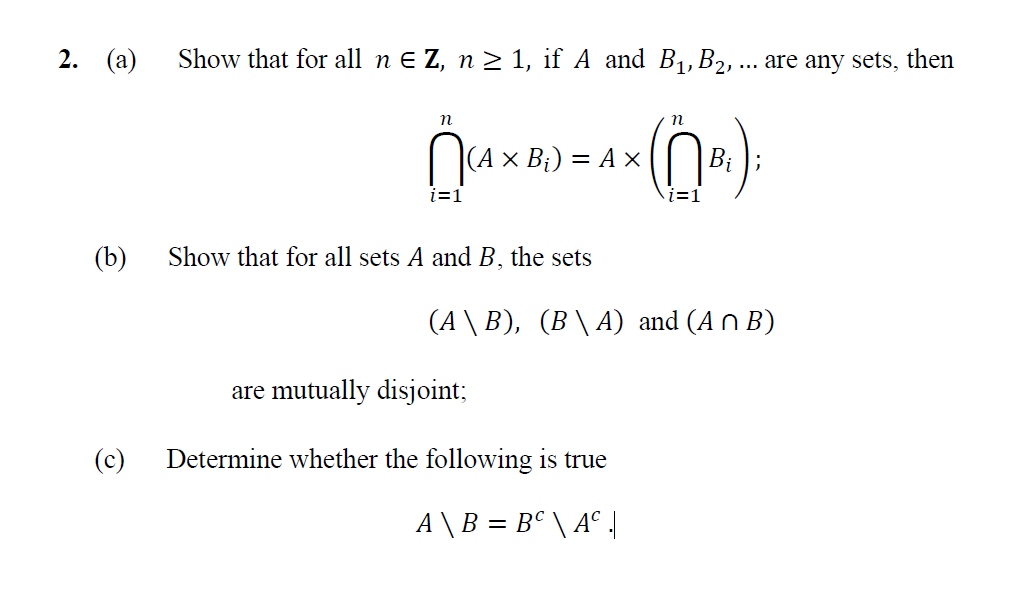 Solved (a) ﻿Show that for all ninZ,n≥1, ﻿if A and B1,B2,dots | Chegg.com