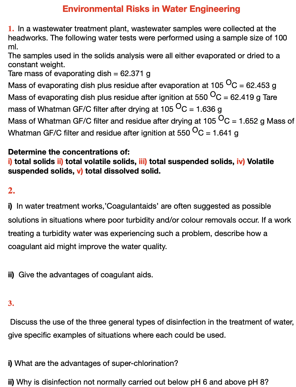 Solved Environmental Risks in Water Engineering 1. In a | Chegg.com