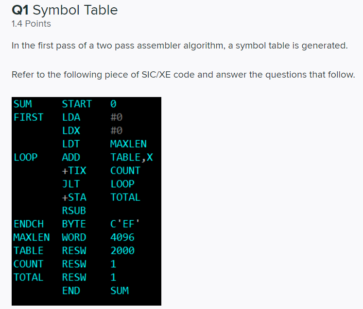 Q1 Symbol Table 1.4 Points In the first pass of a two | Chegg.com