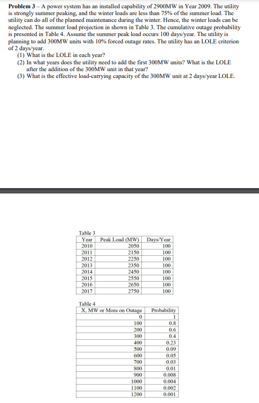 Problem 2 - ﻿Table 2 ﻿gives the cProblem 3 - ﻿A power | Chegg.com