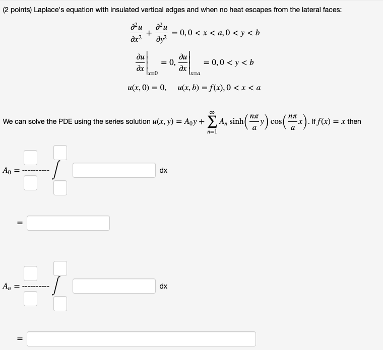Solved (2 points) Laplace's equation with insulated vertical | Chegg.com