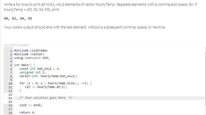 Solved Write a for loop to print all NUM_VALS elements of | Chegg.com
