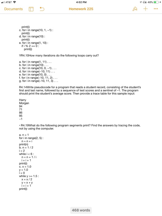 Solved ..il AT&T令 4:01 PM イCa 47% + Documents Homework 229 | Chegg.com