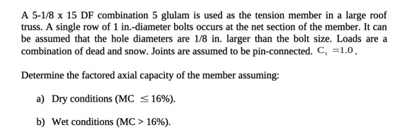 Solved A 5−1/8×15 DF combination 5 glulam is used as the | Chegg.com
