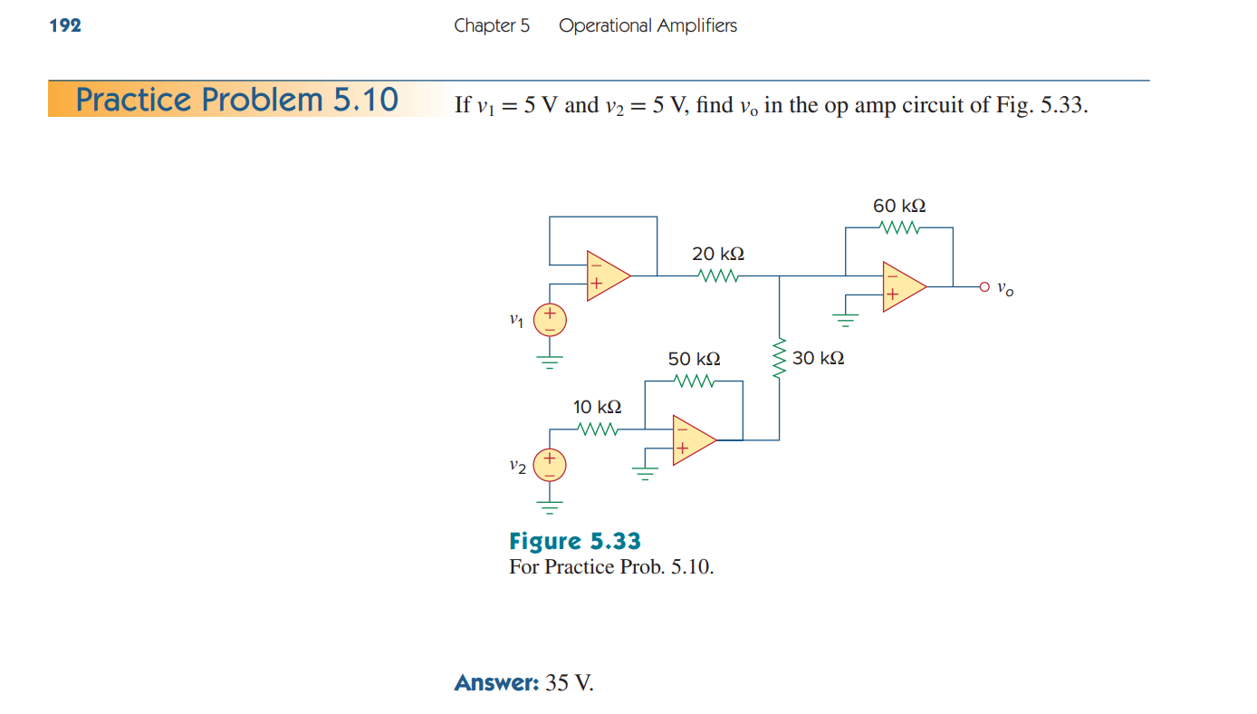 Solved Practice Problem 5.10 If v1=5 V and v2=5 V, find v0 | Chegg.com