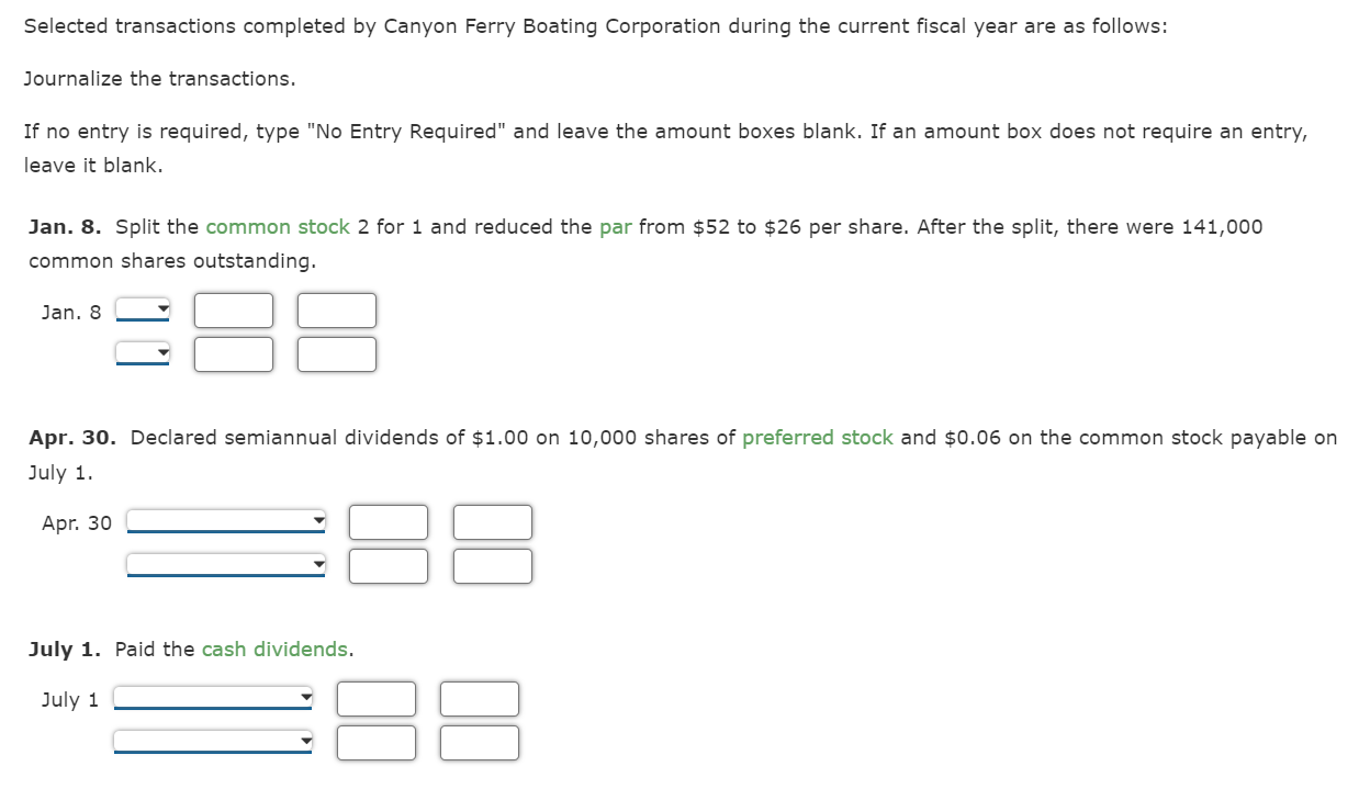 Solved Selected transactions completed by Canyon Ferry | Chegg.com