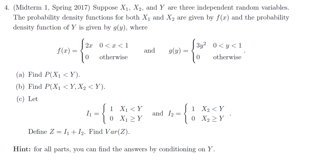 Solved 4. (Midterm 1, Spring 2017) Suppose X1,X2, and Y are | Chegg.com