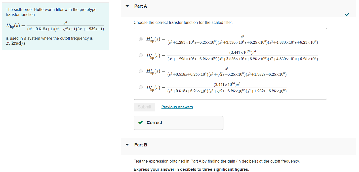 Solved The sixth-order Butterworth filter with the prototype | Chegg.com
