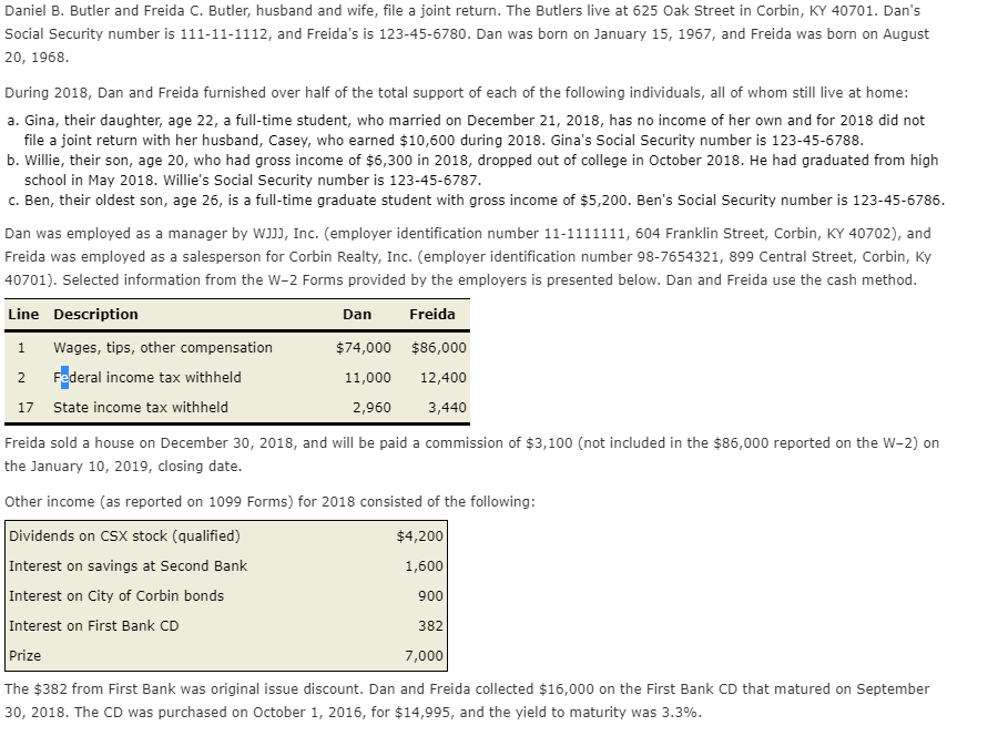 Solved Daniel B. Butler and Freida C. Butler, husband and | Chegg.com