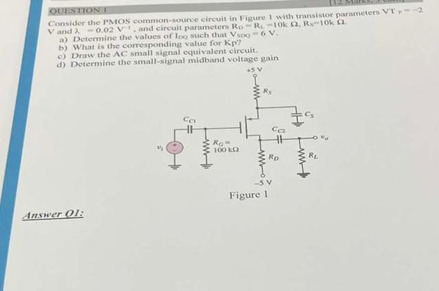 Solved OUESTIONT Consider the PMOS common-source circuit in | Chegg.com