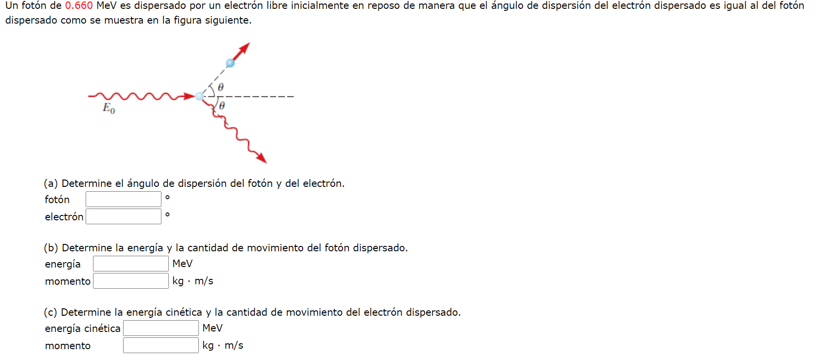 Un fotón de 0.660 MeV es dispersado por un electrón | Chegg.com