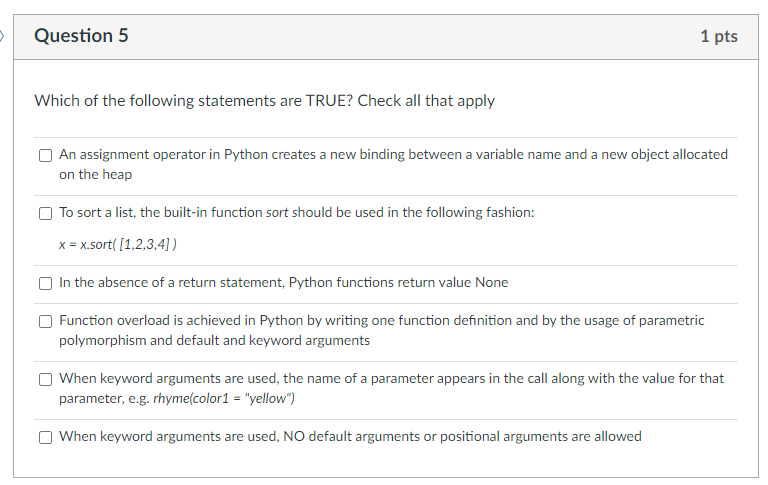 Solved Which of the following statements about Python | Chegg.com