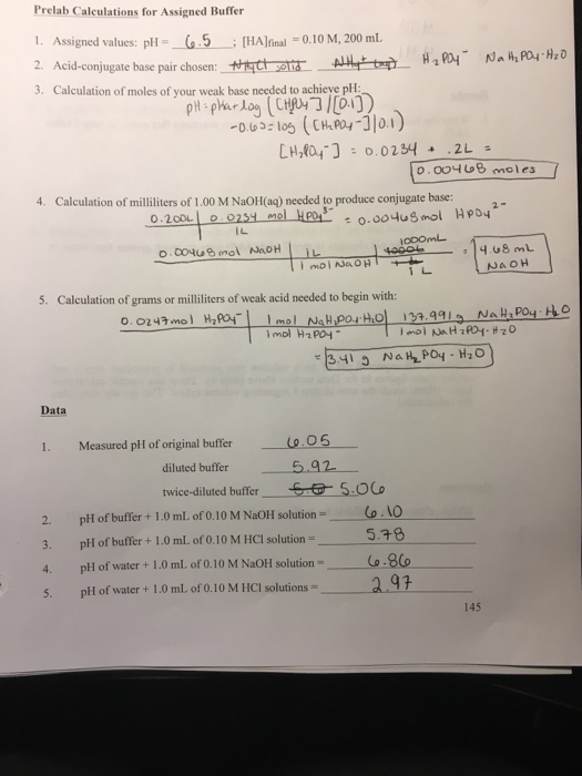 Prelab Calculations for Assigned Buffer ssigned | Chegg.com