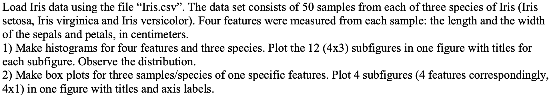 Load Iris data using the file “Iris.csv". The data | Chegg.com