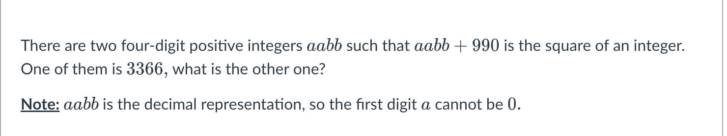 Solved There are two four-digit positive integers aabb such | Chegg.com