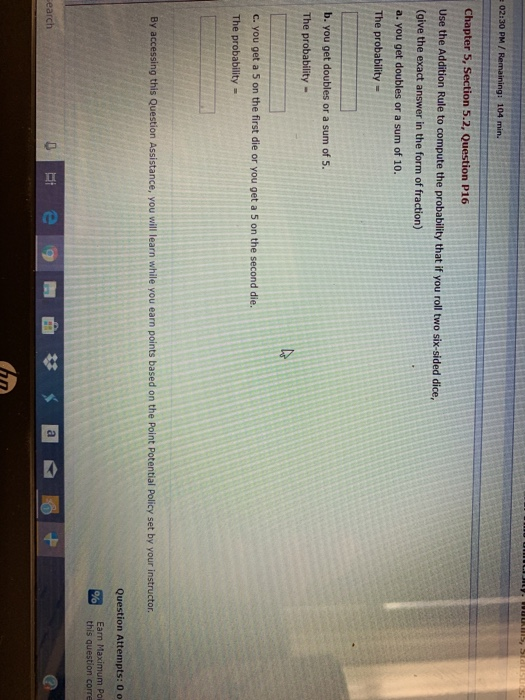 Solved 02:30 PM / ing: 104 min. Chapter 5, Section 5.2, | Chegg.com