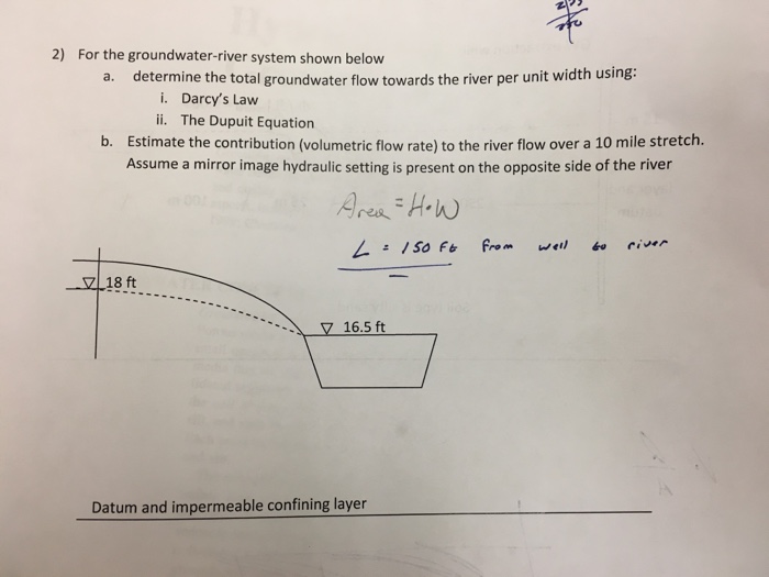 Solved Darcy S And Dupuit To Find Groundwater Flow