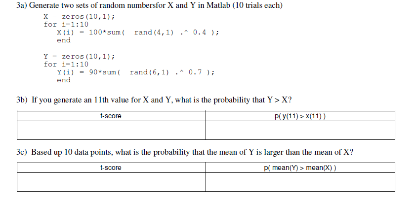 Solved 3a) Generate two sets of random numbersfor X and Y in | Chegg.com