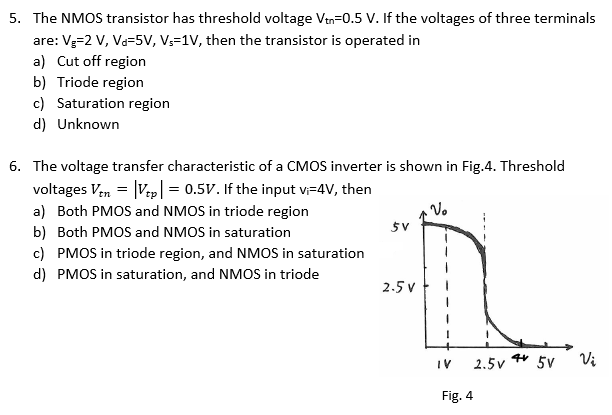Solved 5. The NMOS transistor has threshold voltage Vtn=0.5 | Chegg.com