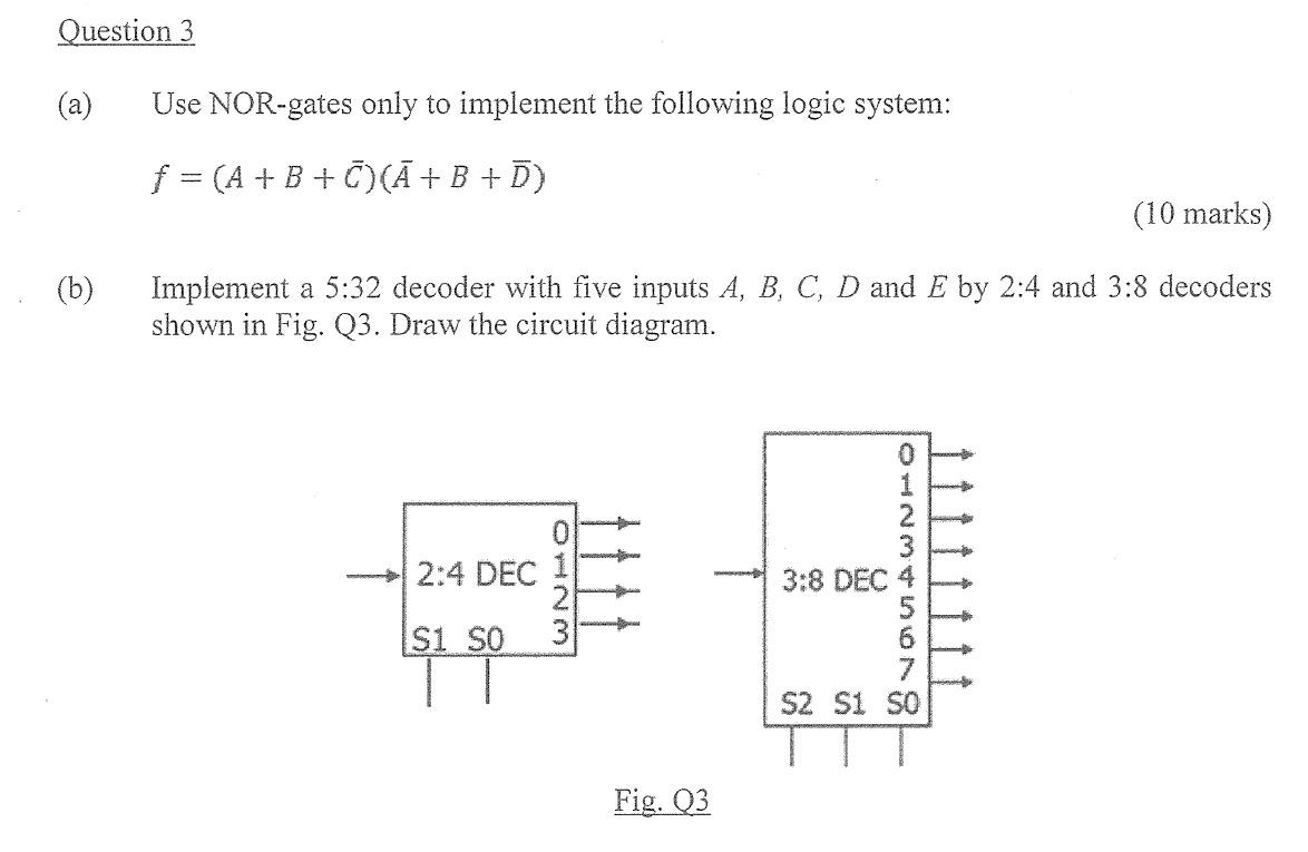 Solved Question 3 Use NOR-gates only to implement the | Chegg.com