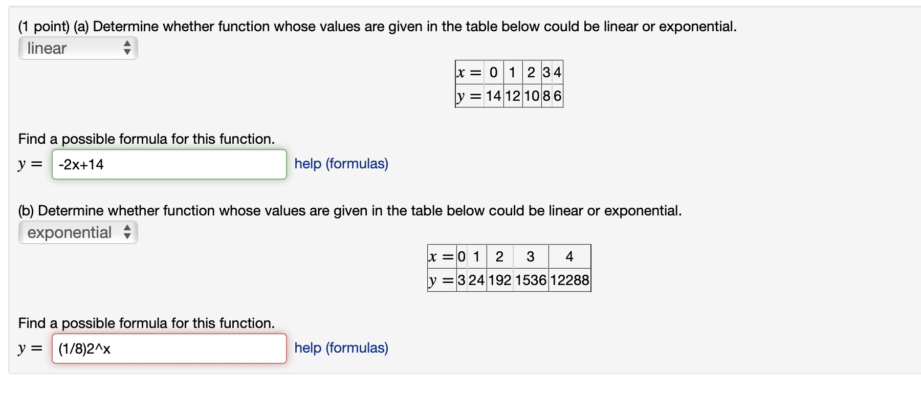 Solved (1 point) (a) Determine whether function whose values | Chegg.com