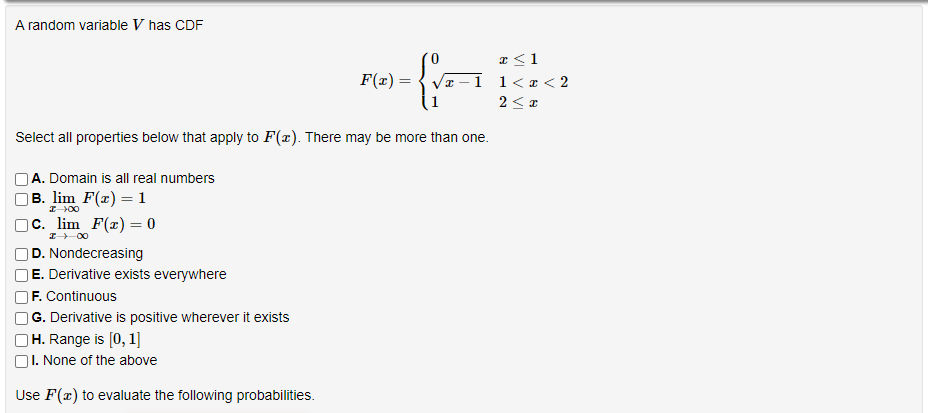Solved A random variable V has CDF F(x) = {a
