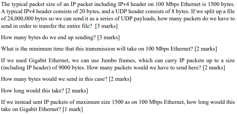 Solved The typical packet size of an IP packet including | Chegg.com