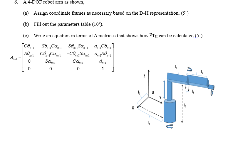 Solved 6. A 4-DOF robot arm as shown, (a) Assign coordinate | Chegg.com