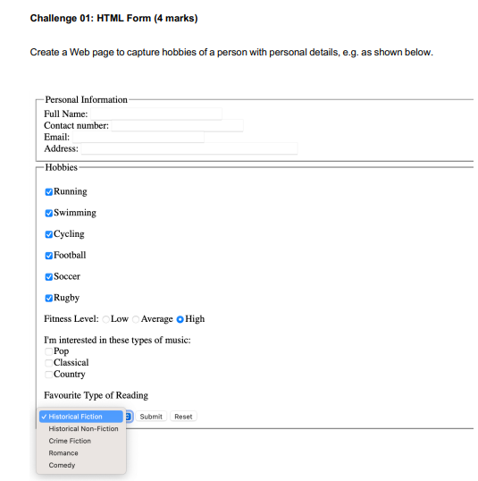 Solved Create a Web page to capture hobbies of a person with | Chegg.com