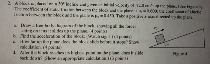 Solved 2. A block is placed on a 30° incline and given an | Chegg.com