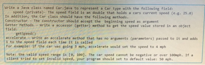 Solved write a Java class named Car.java to represent a Car | Chegg.com