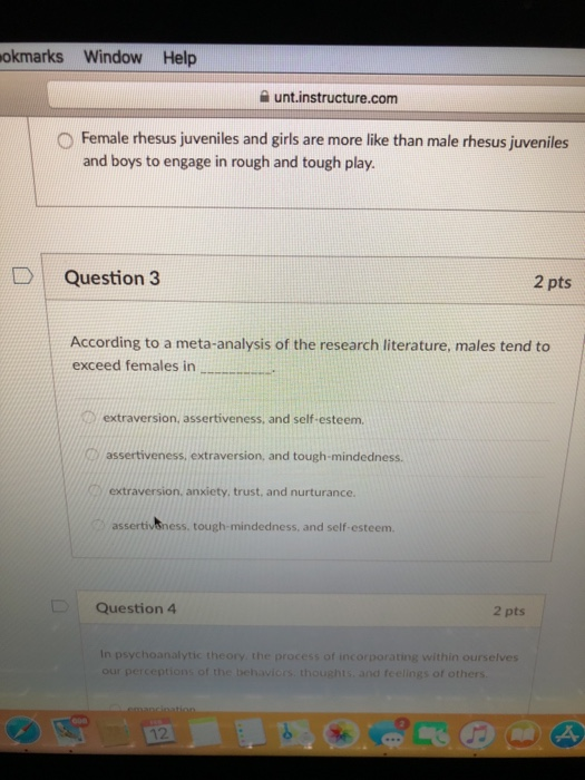 Solved okmarks Window Help 숱 unt.instructure.com O Female | Chegg.com