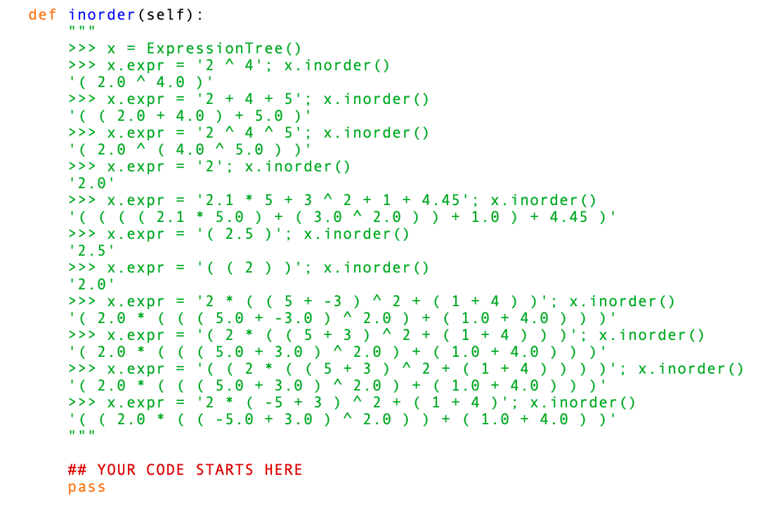 Solved _inorder(self) takes no argument. It builds a string | Chegg.com