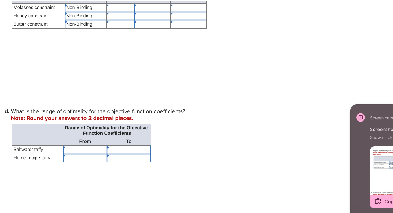 Solved d. What is the range of optimality for the objective | Chegg.com