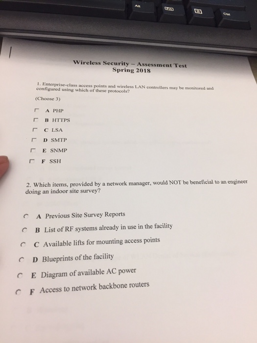 Solved Wireless Security- Assessment Test Spring 2018 1. | Chegg.com