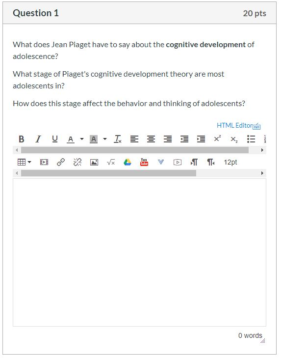 Solved Question 1 20 pts What does Jean Piaget have to say | Chegg.com
