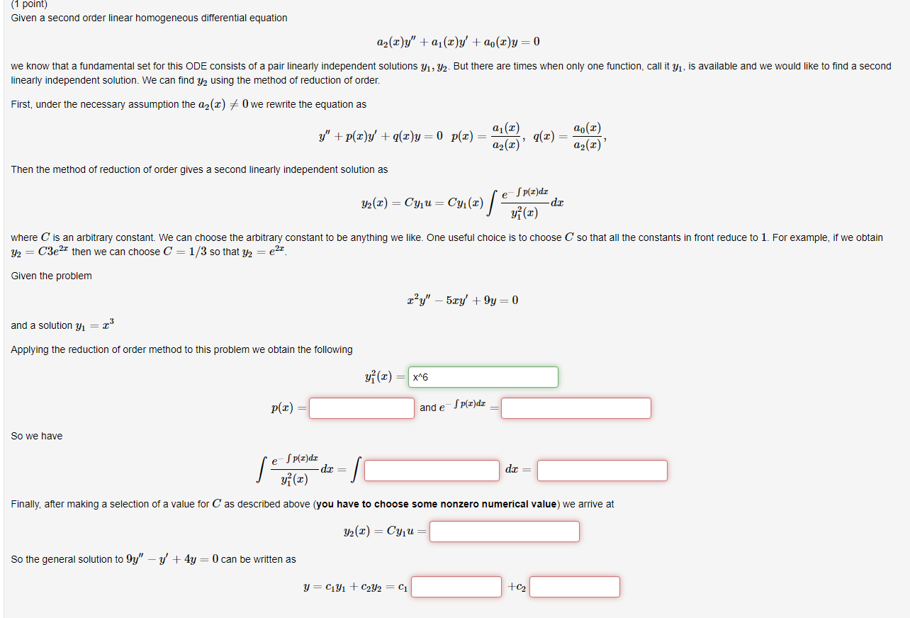 [Solved]: (1 point) Given a second order linear homogeneou