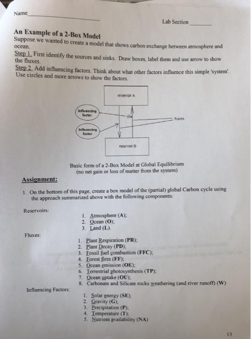 Name Lab Section An Example of a 2-Box Model Suppose | Chegg.com