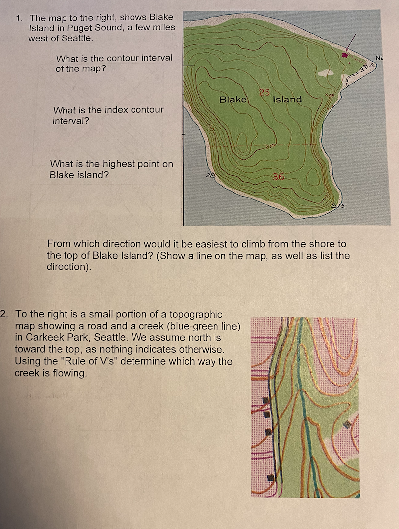 Solved 1. The map to the right, shows Blake Island in Puget | Chegg.com