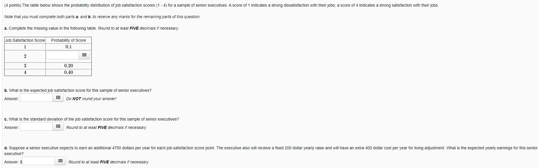 Solved (4 points) The table below shows the probability | Chegg.com