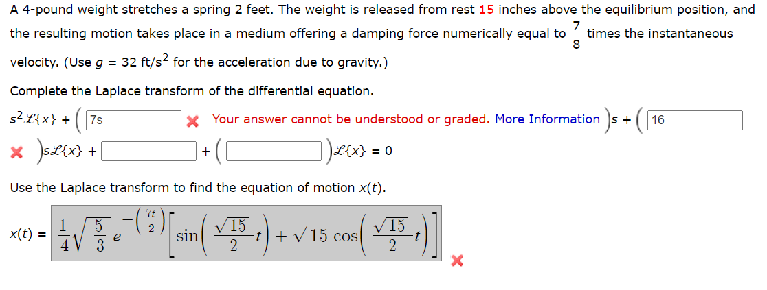 Solved A 4-pound weight stretches a spring 2 feet. The | Chegg.com