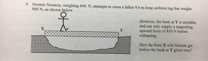 Solved 9. Normie Neutron, weighing 640. N, attempts to cross | Chegg.com